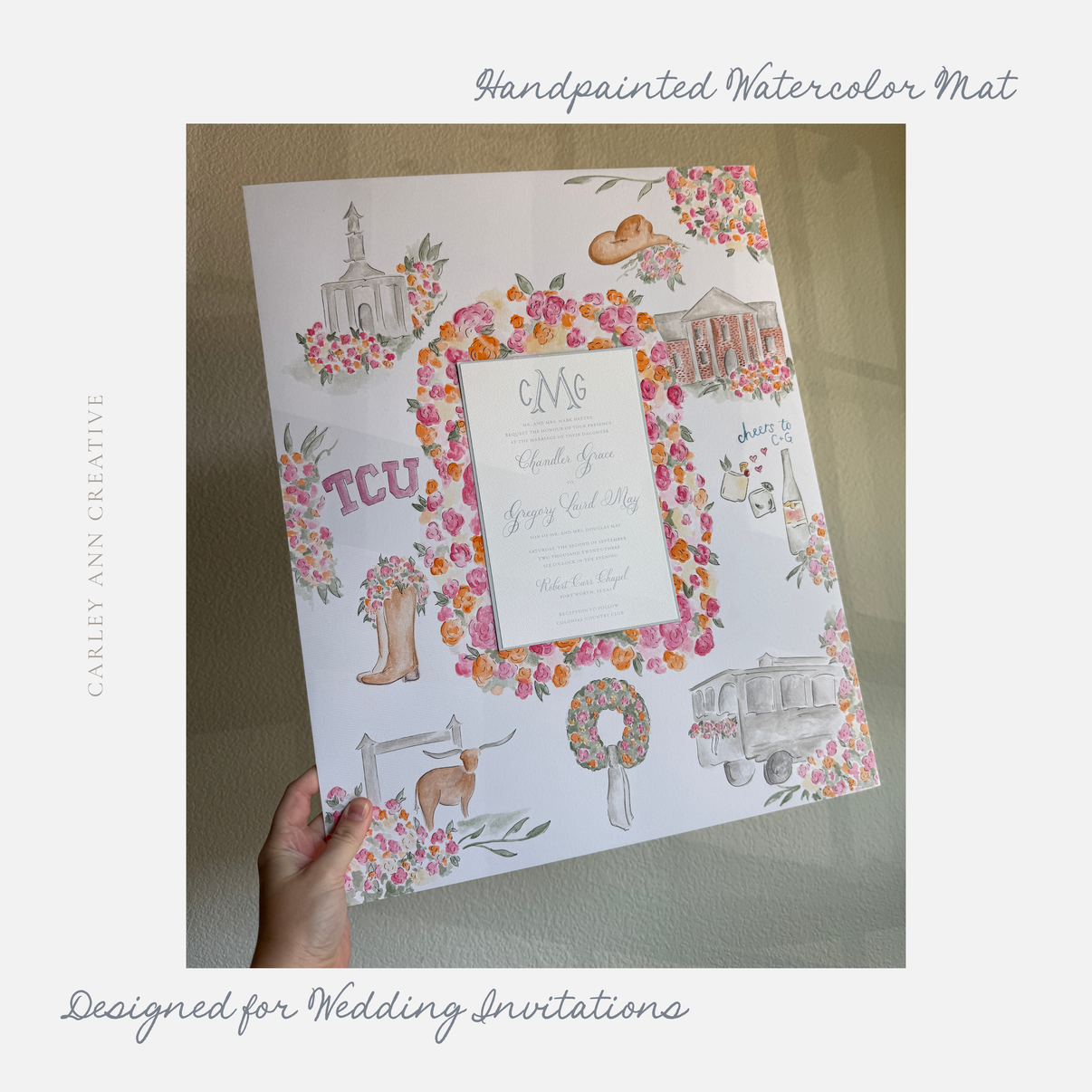 Handpainted Watercolor Mat for Wedding Invitations – Carley Ann ...